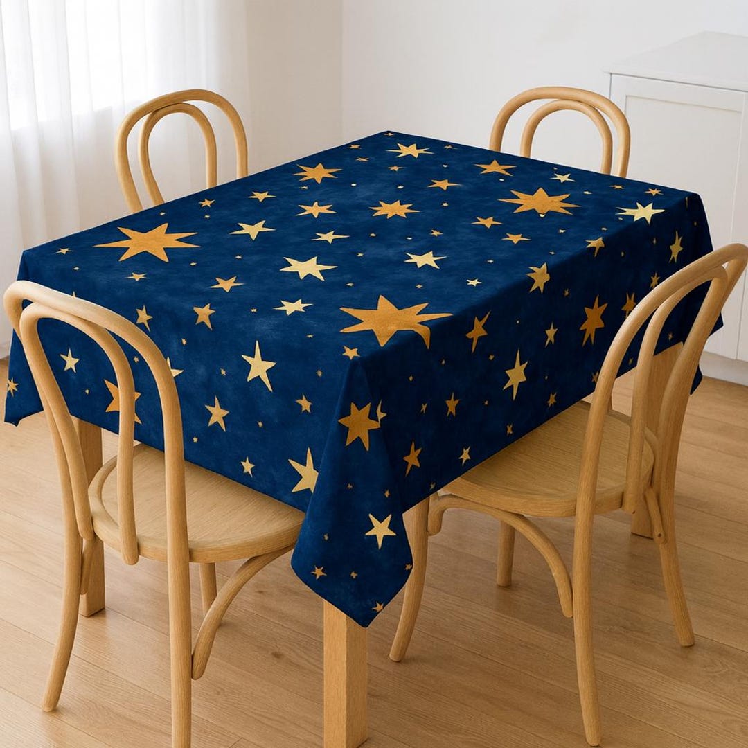 Night Sky Gold Stars Tablecloth | Navy Star Pattern Tablecloth - Etsy