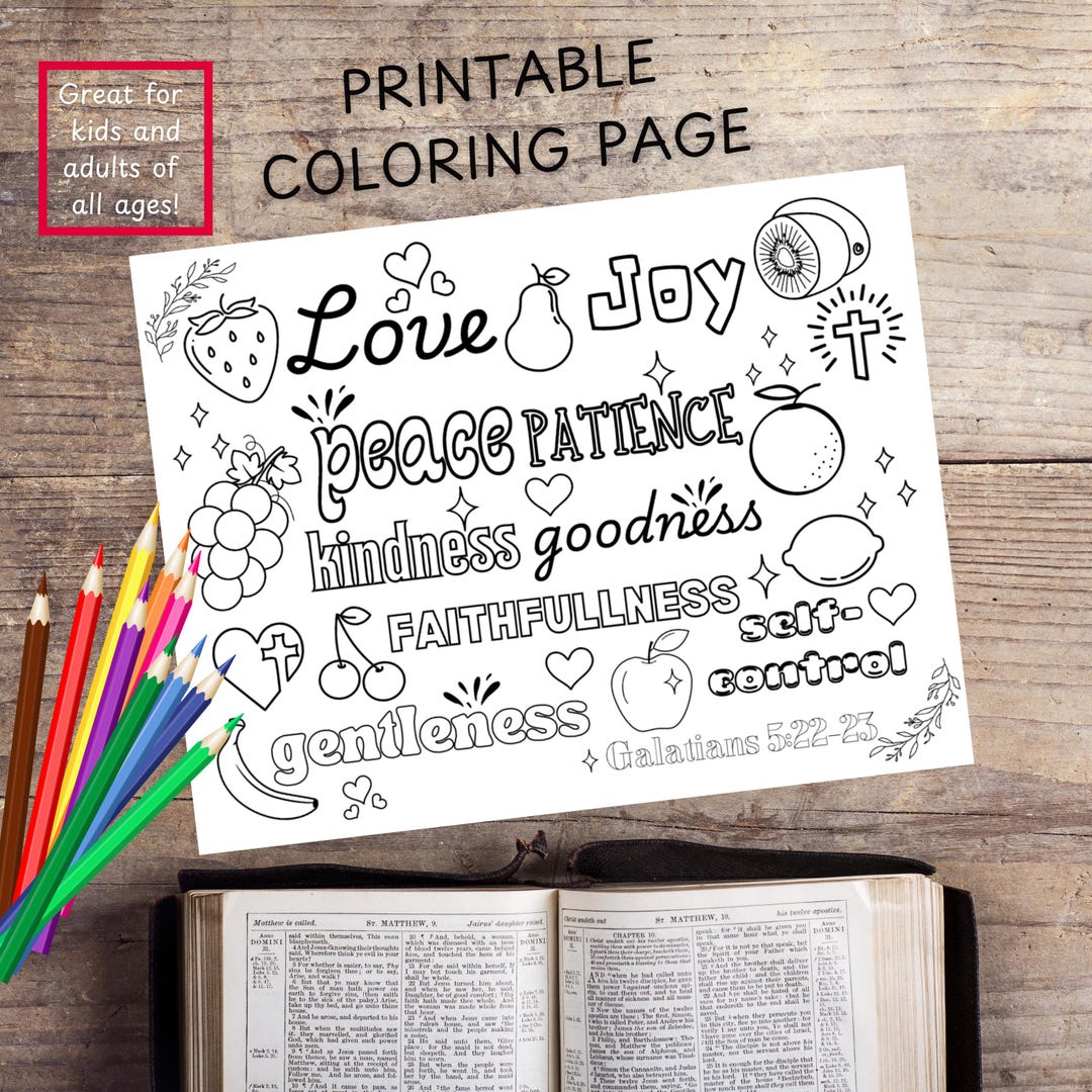 Fruit of the Spirit Coloring Page Christian Craft for Adults or Kids ...