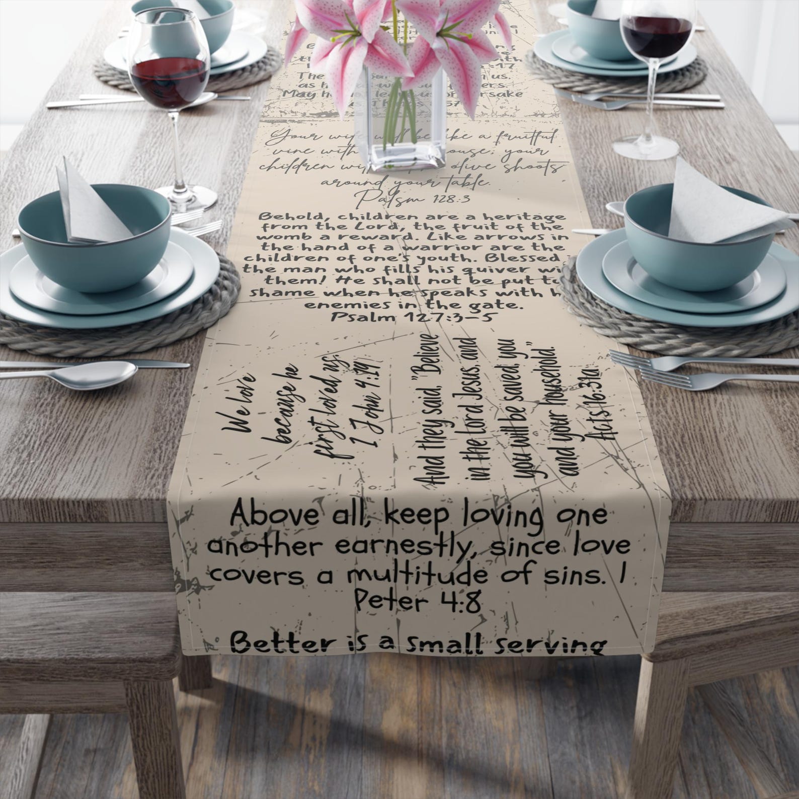 Family Scripture Table Runner, Customizable Bible Verse Cotton Twill or ...