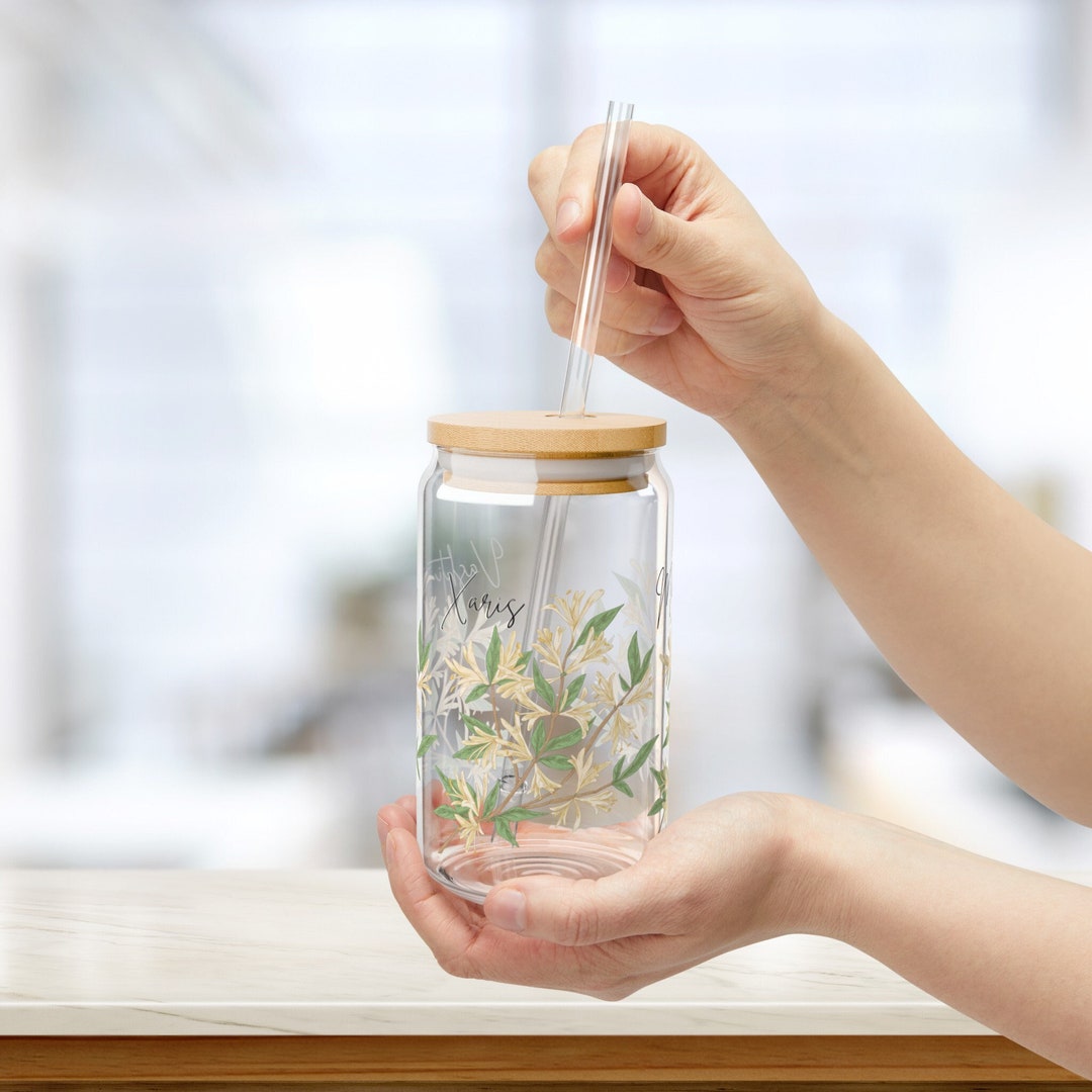 Customizable Sipper Glass, 16oz Can-shaped Glass Cup With Lid and Straw ...