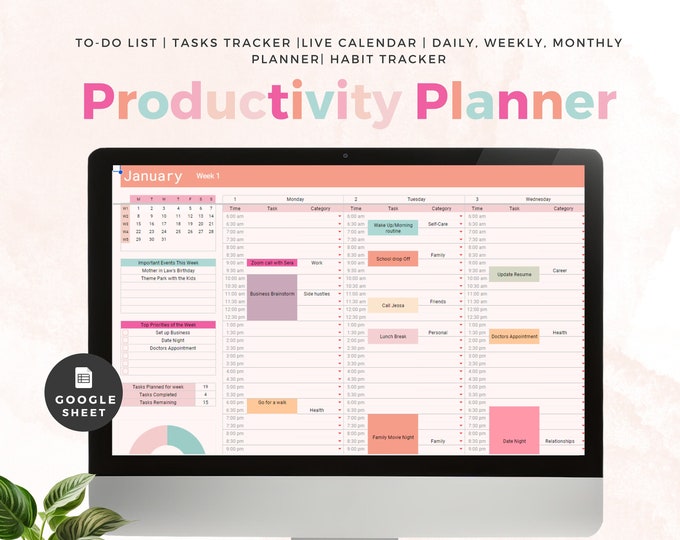 Task Tracker Spreadsheet Template, Task Management Google Sheets, To-do ...