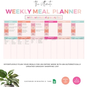 Weekly Meal Planner Spreadsheet, Meal Planner and Automated Grocery ...