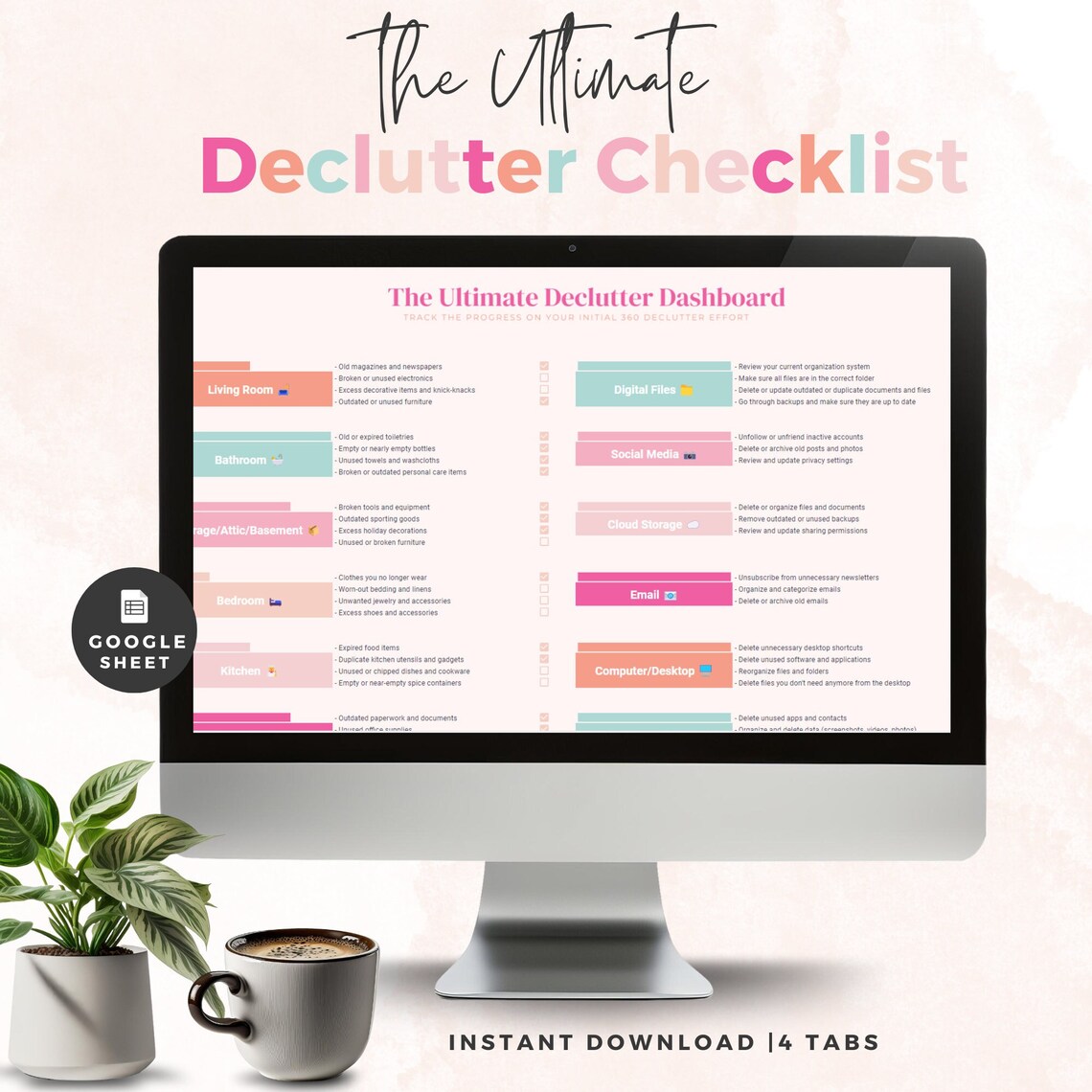 Decluttering Checklist Google Sheets, Declutter Checklist Spreadsheet ...