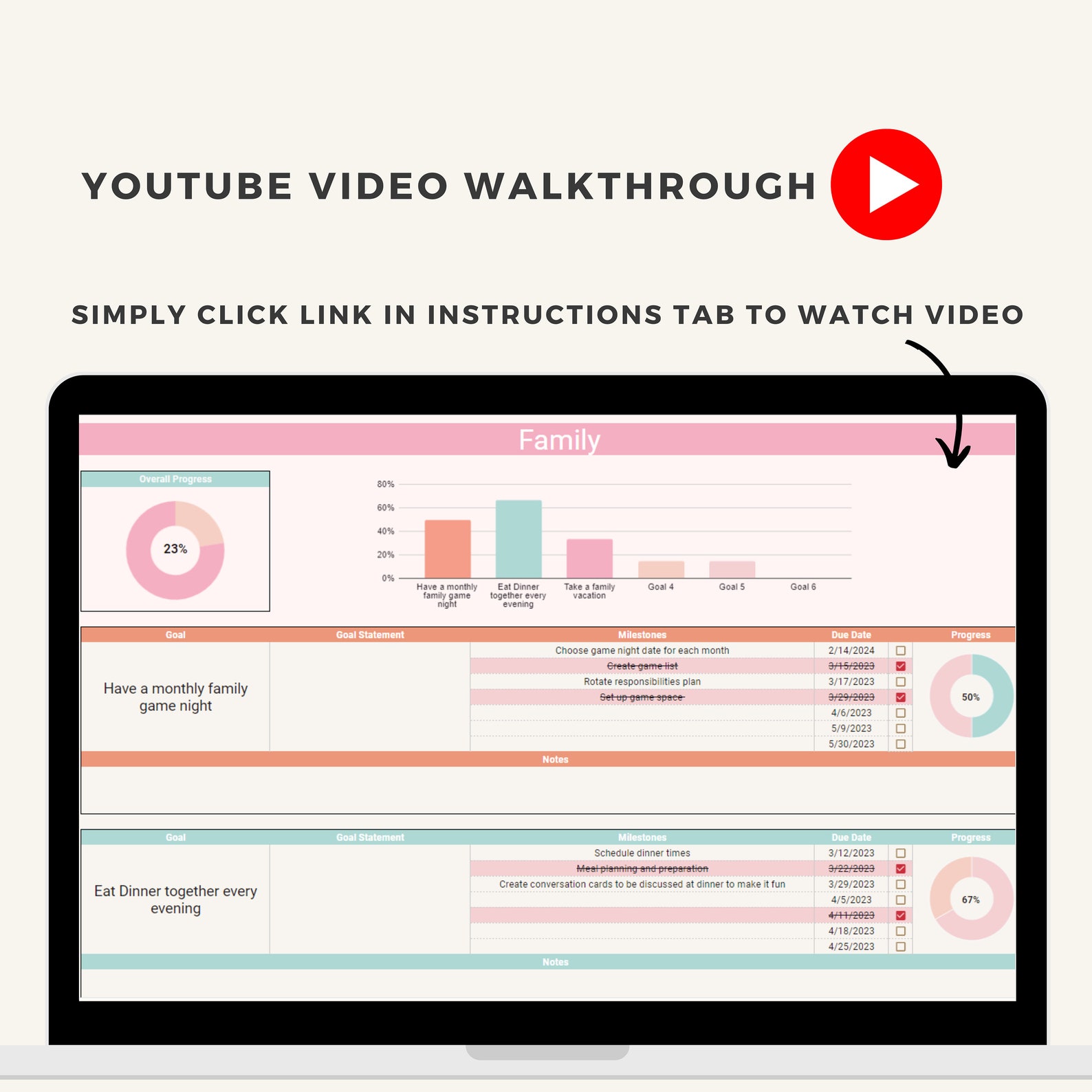 Vision Board and Goals Tracker Spreadsheet, 2024 Goal Planner Bundle ...