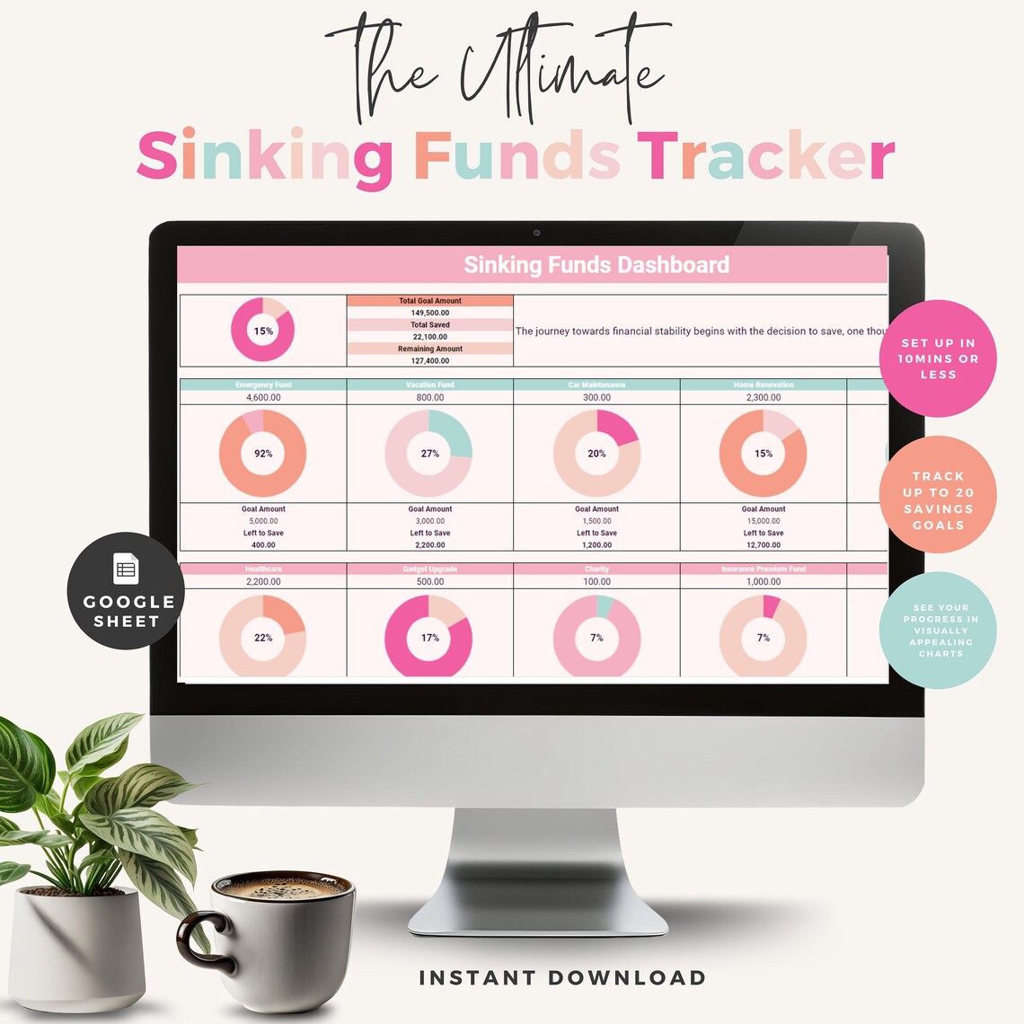 Sinking Funds Tracker, Savings Goal Spreadsheet (google Sheets) - Etsy