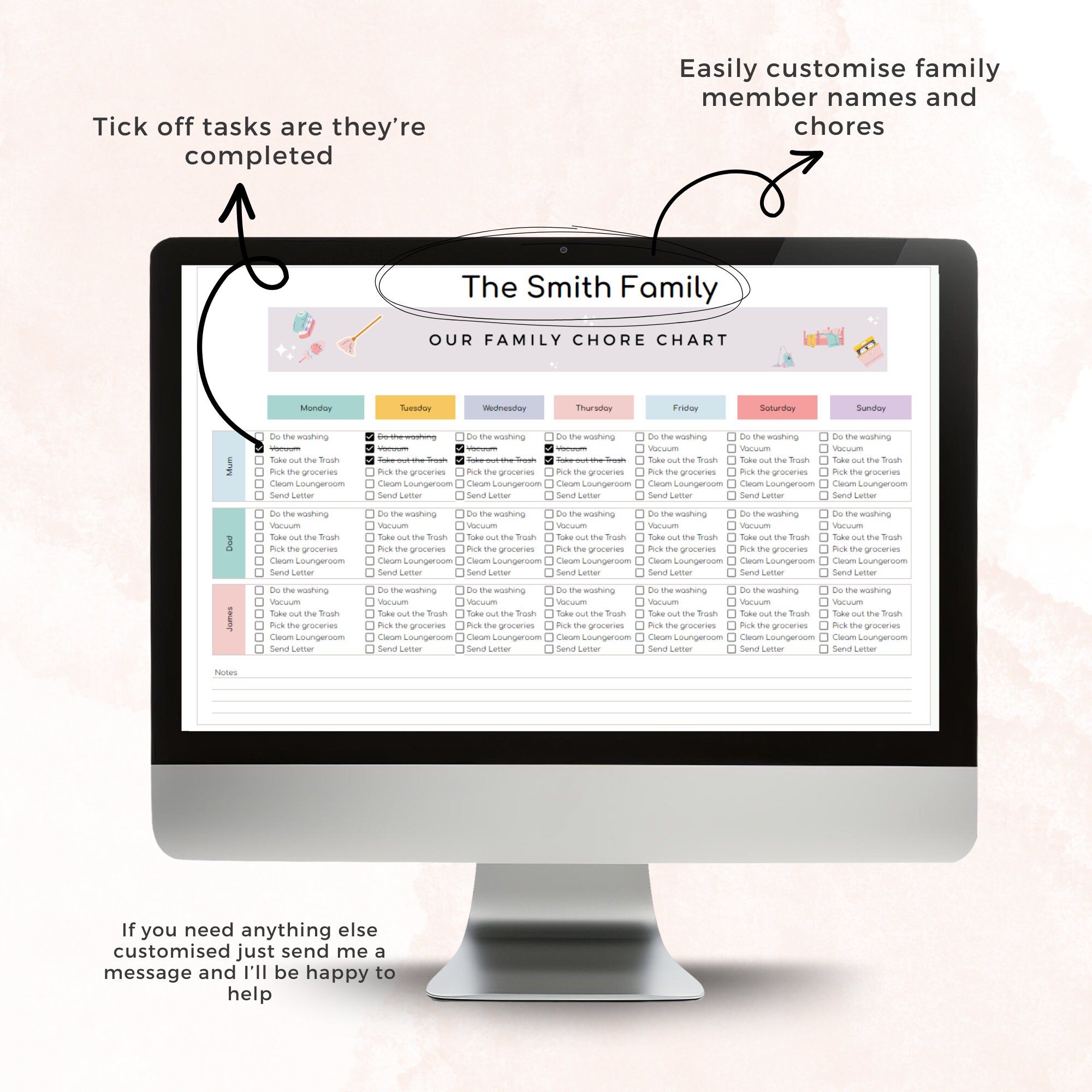 Family Chore Chart, Editable Family Planner, Family Chore Chart, Google ...