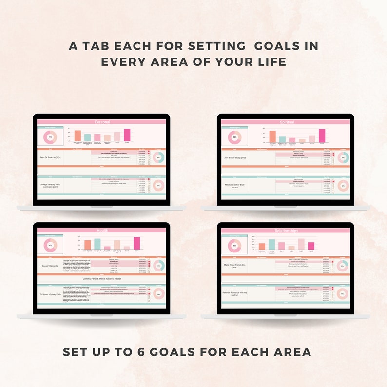 Vision Board and Goals Tracker Spreadsheet, 2024 Goal Planner Bundle ...