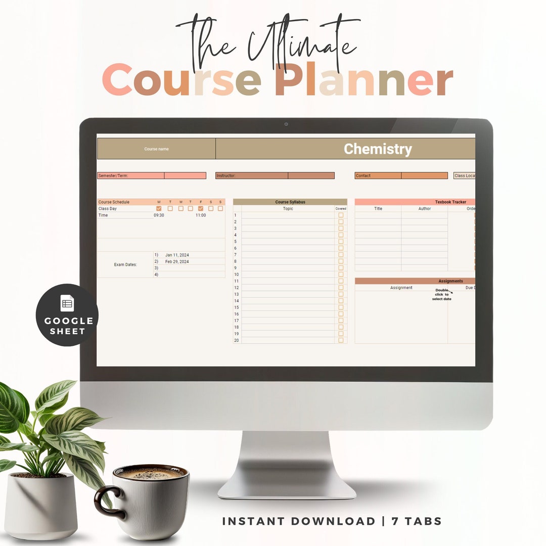 Course Planner, Academic Planner, College Planner Spreadsheet ...