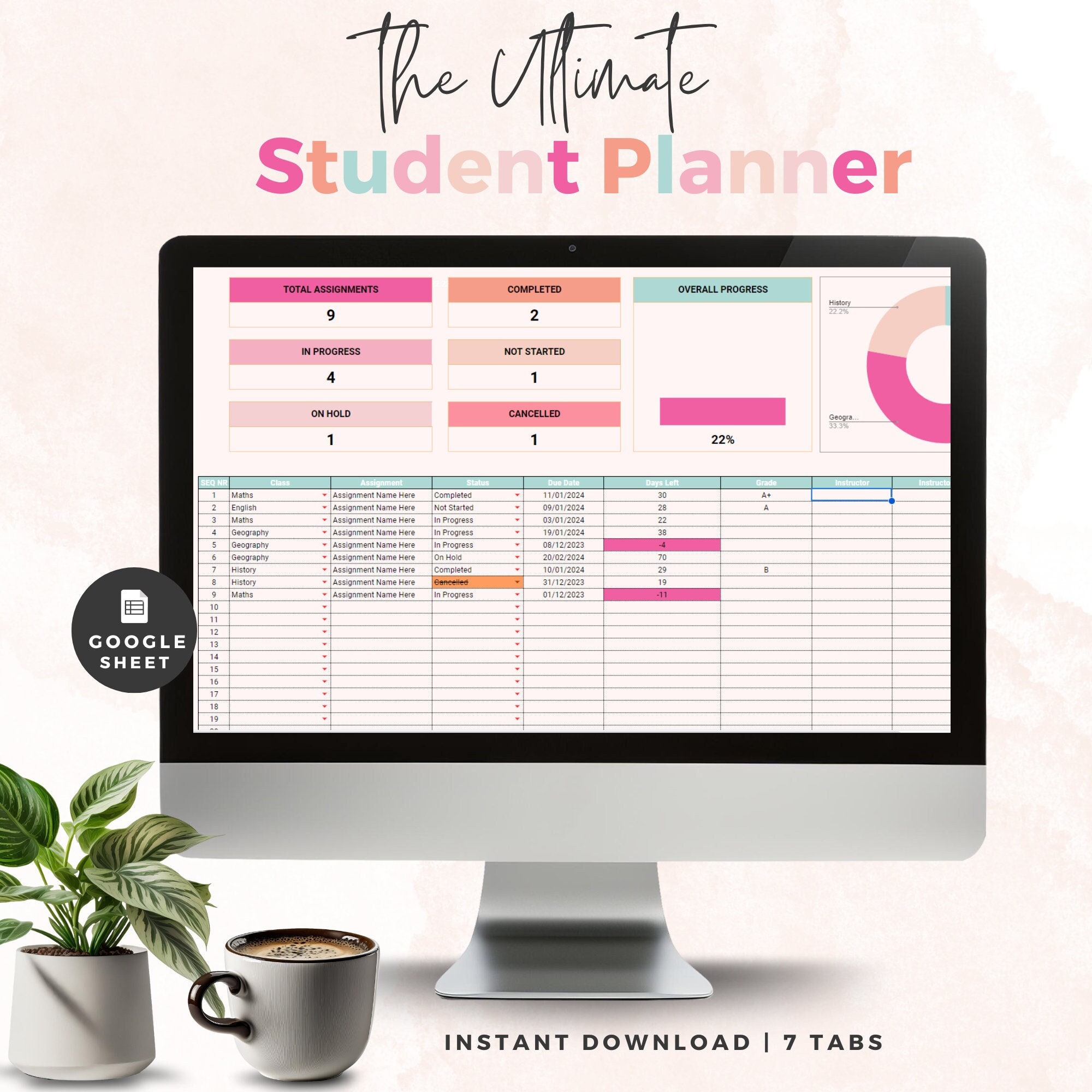 Academic Planner Spreadsheet, College Planner Study Google Sheet ...