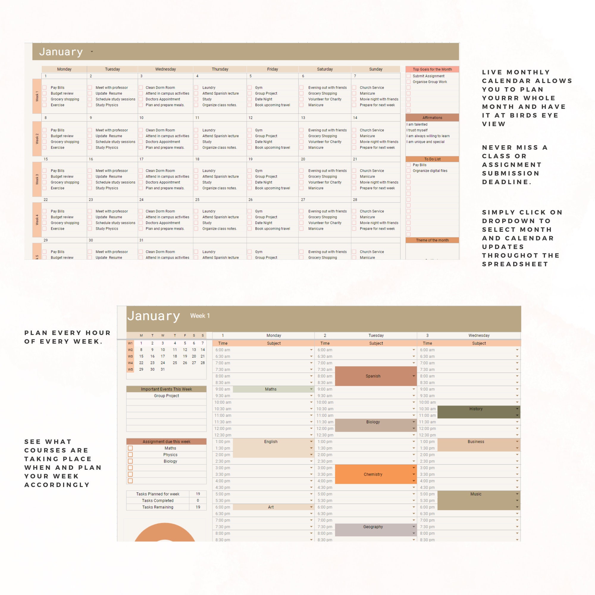 Course Planner, Academic Planner, College Planner Spreadsheet ...