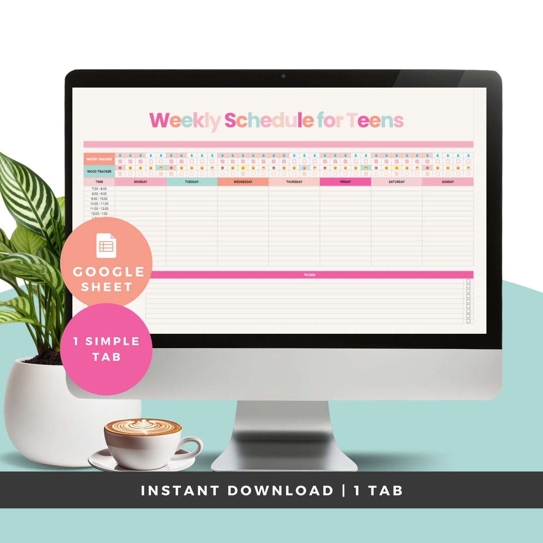Weekly Schedule for Teens Spreadsheet. Teen Weekly Timetable, Weekly ...
