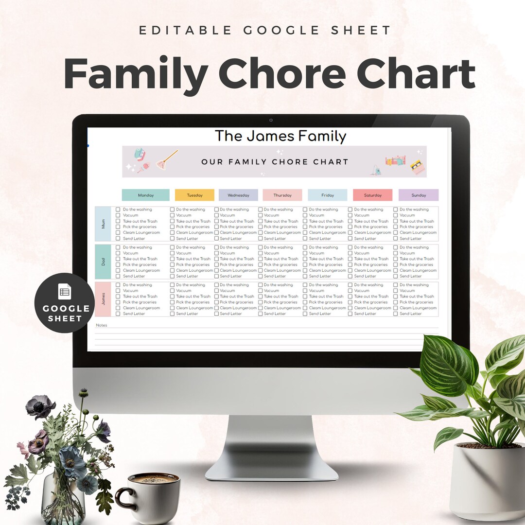 Family Chore Chart, Editable Family Planner, Family Chore Chart, Google ...