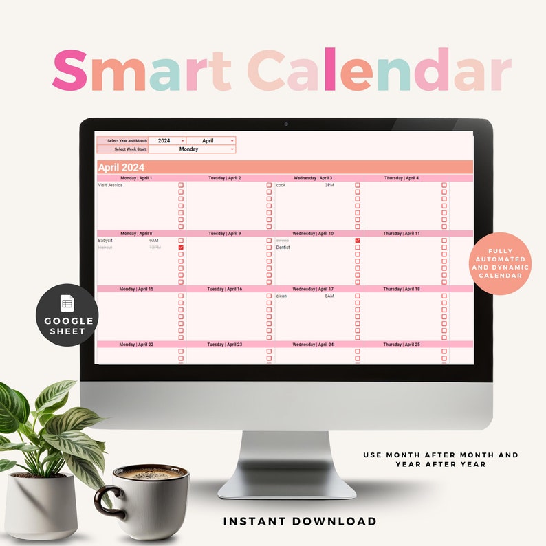 Smart Calendar Google Sheets, Task Tracker (digital Download) - Etsy