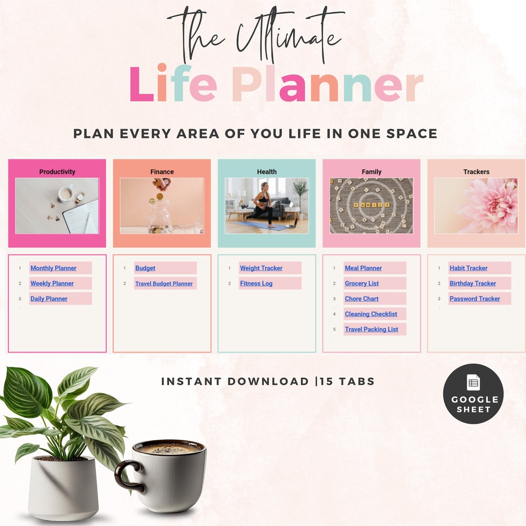 Ultimate Life Planner Google Sheets, All in One Life Planner Templates ...