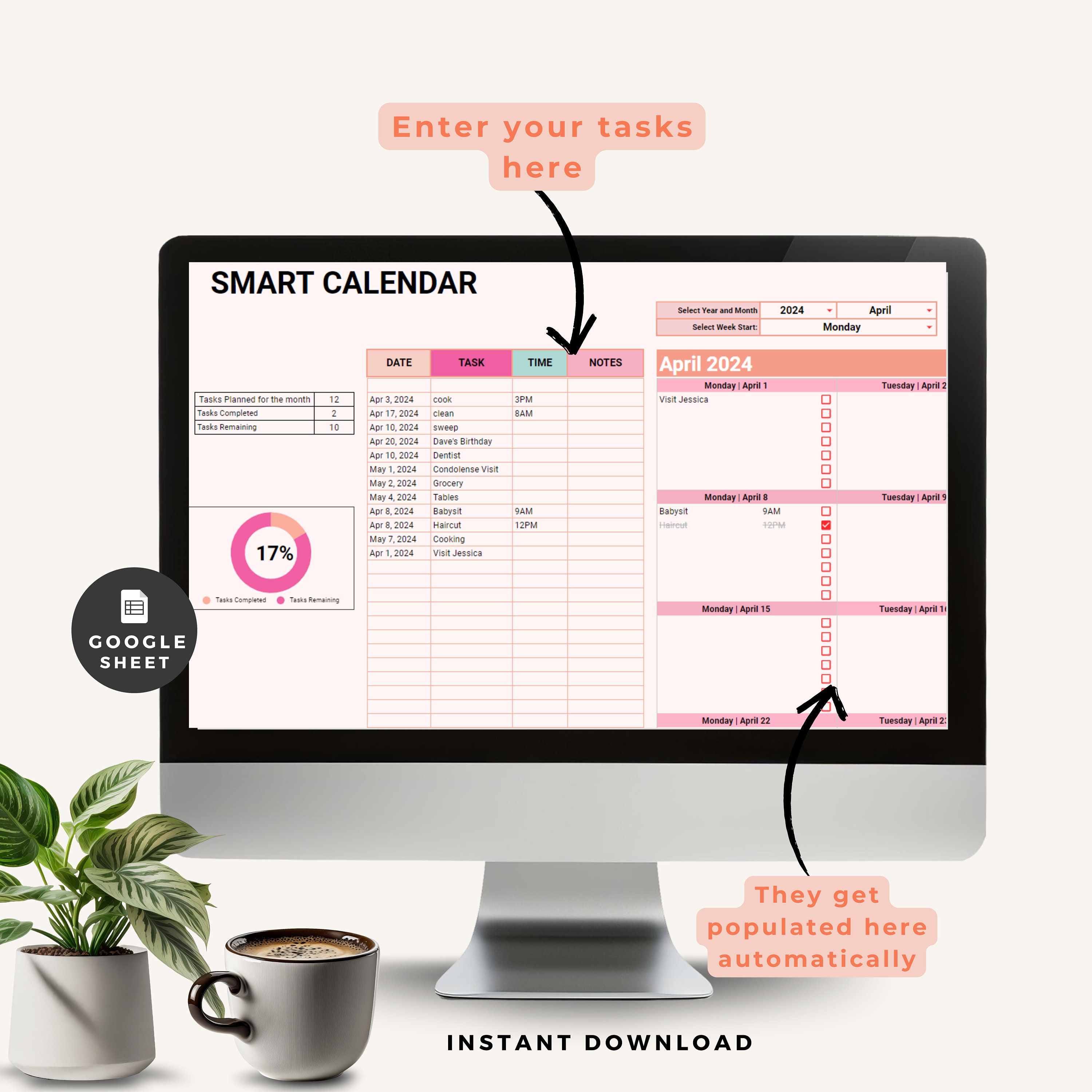 Smart Calendar Google Sheets, Task Tracker (digital Download) - Etsy