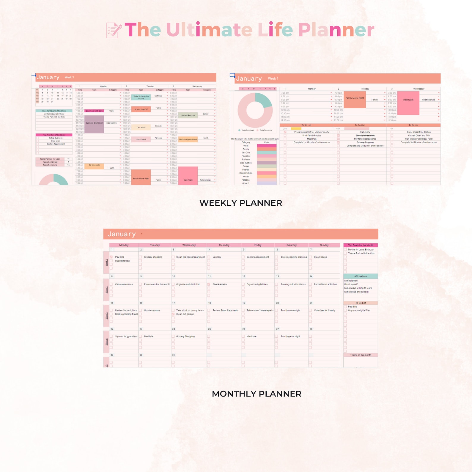 Ultimate Life Planner Google Sheets Template, All-in-one (digital ...