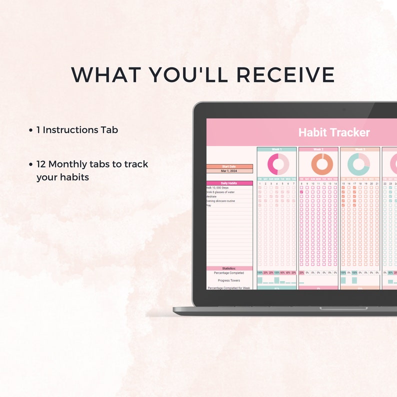 2024 Habit Tracker Spreadsheet, Google Sheets Habit Tracker, Habit ...