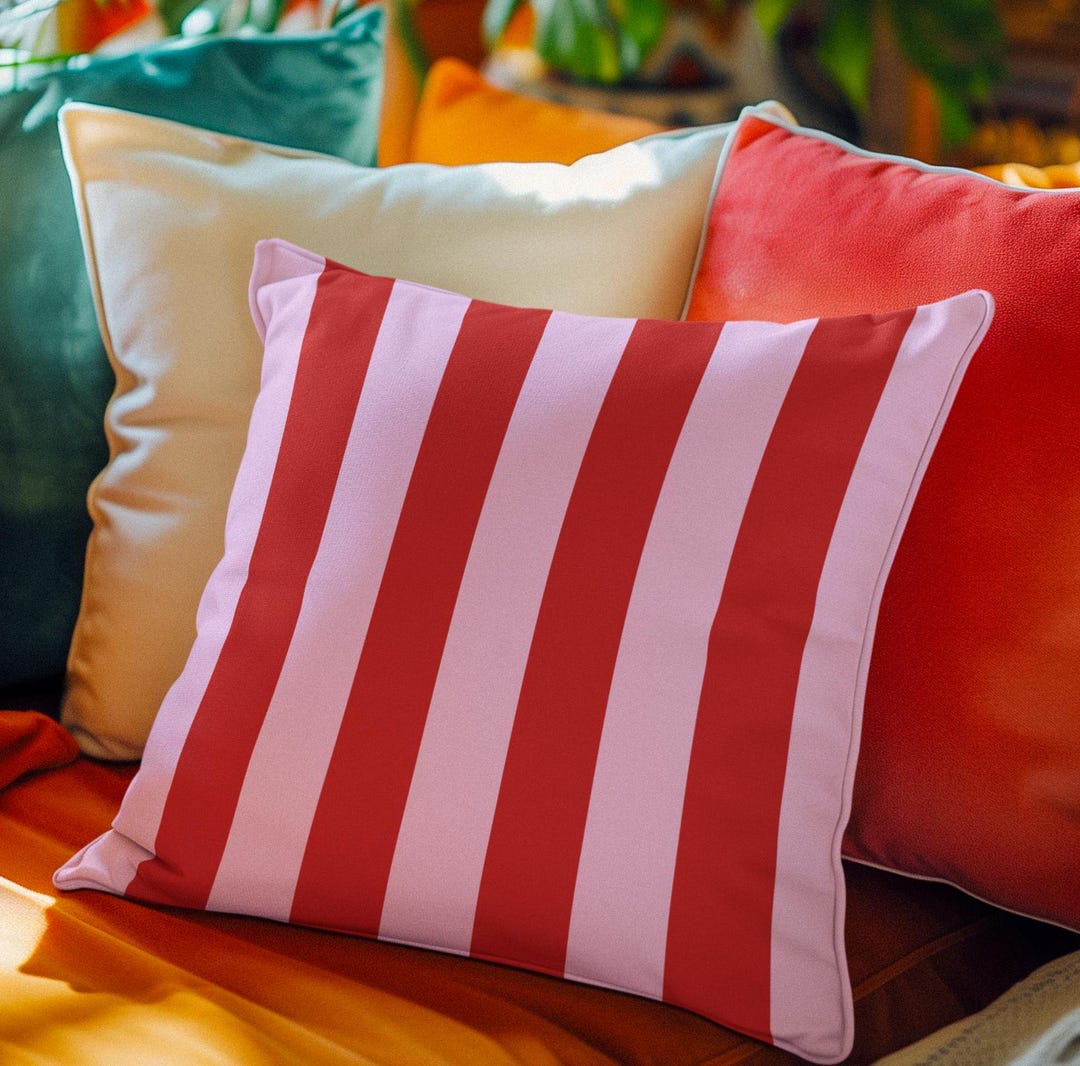 Candy Pink and Red Waterproof Striped Outdoor Cushions | Vibrant Patio ...