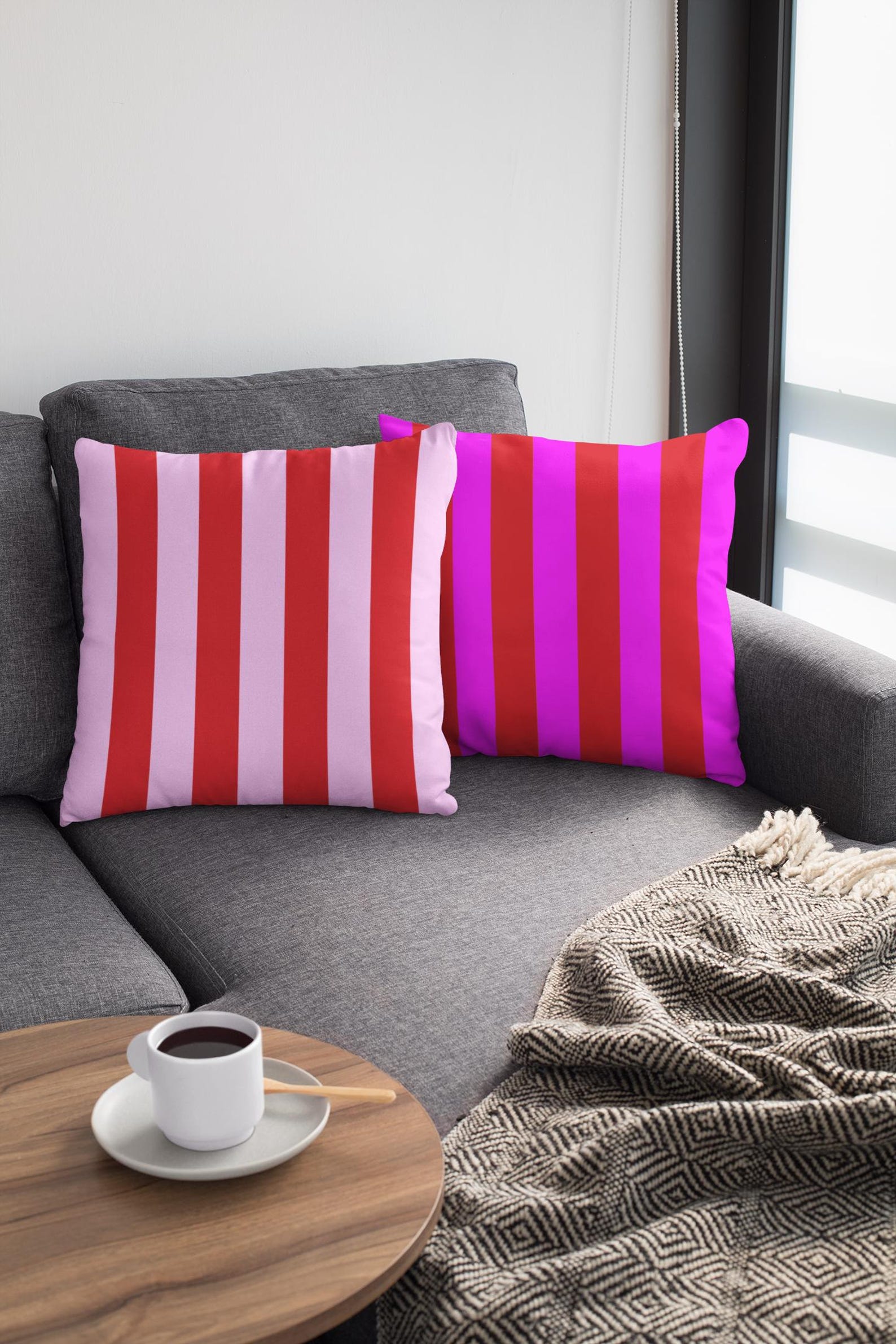 Candy Pink and Red Waterproof Striped Outdoor Cushions | Vibrant Patio ...