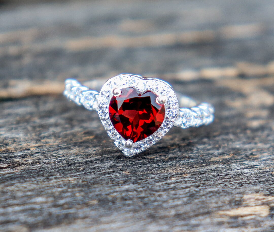 Natural Garnet Heart Shape Ring Garnet Heart Ring Red Garnet Ring ...
