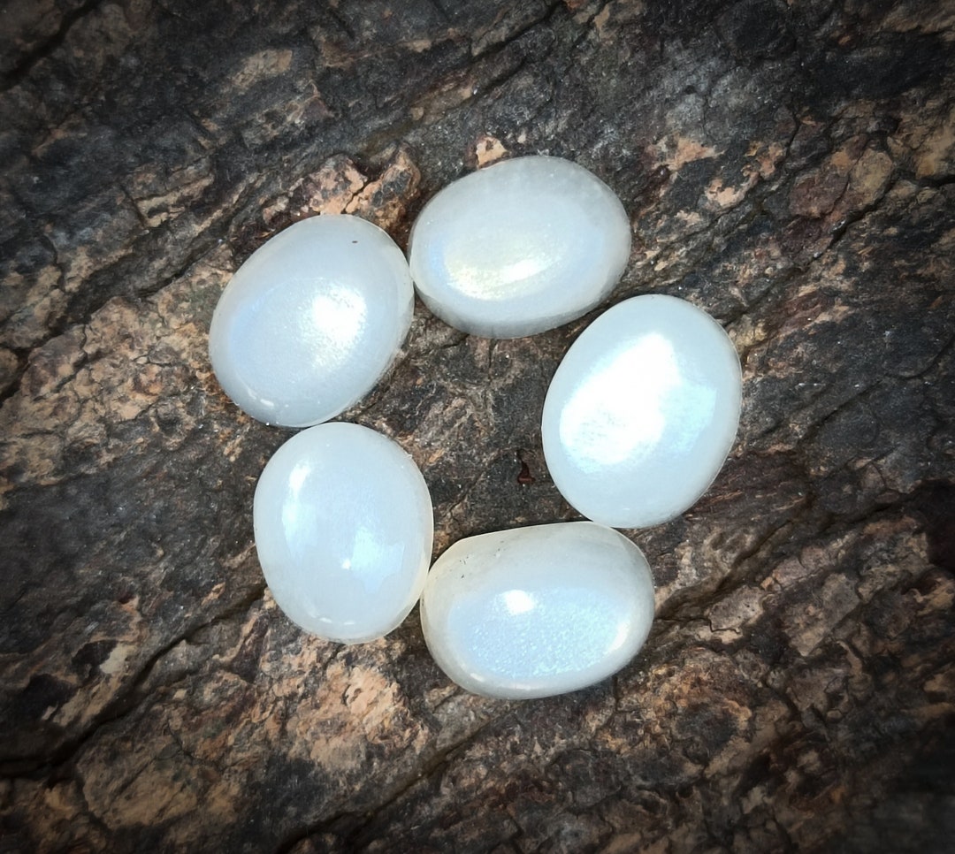 AAA Grade White Moonstone Cabochon Oval Shape 5 Pcs Lot Natural ...