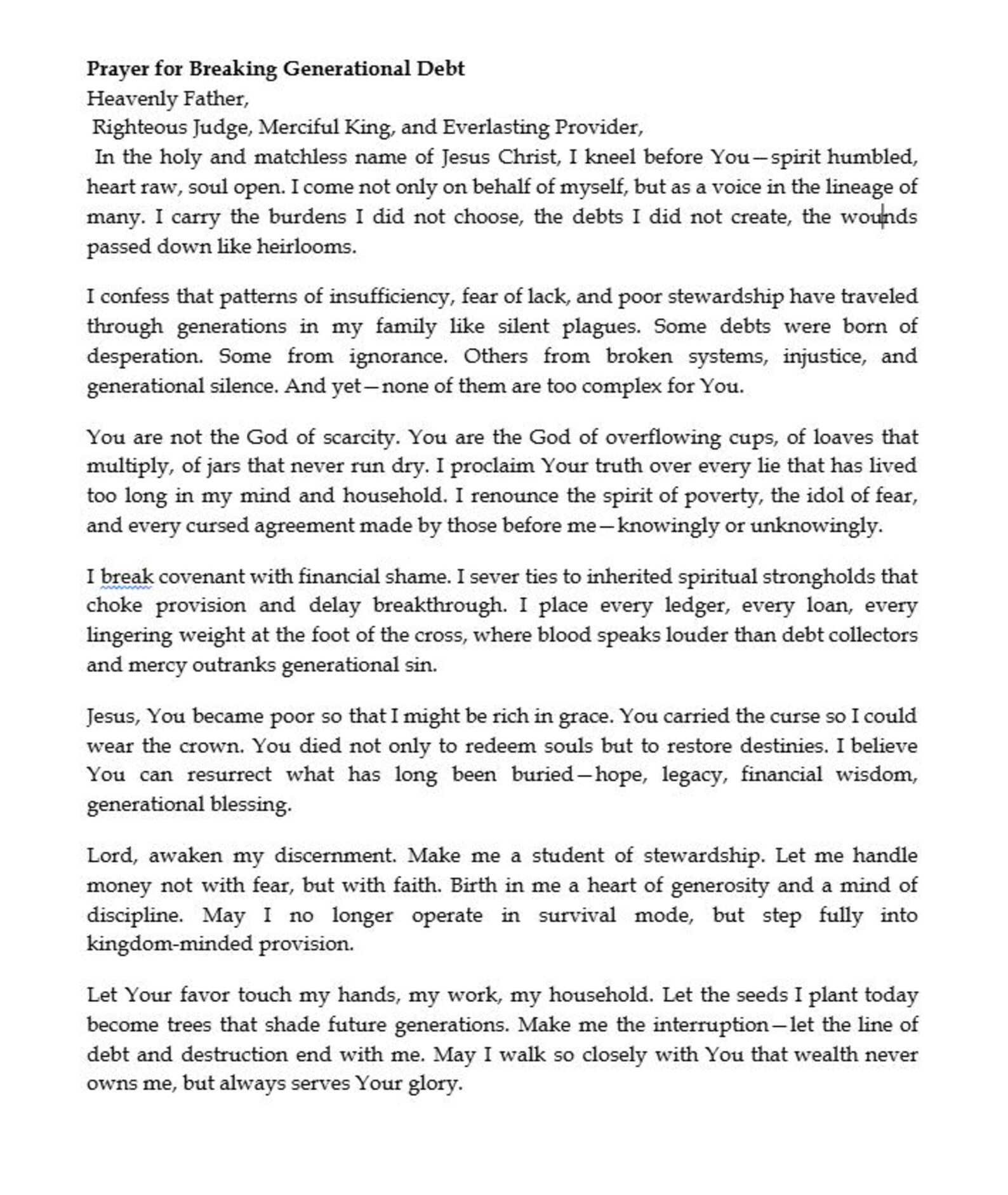 Prayer for Breaking Generational Debt | Christian Deliverance | PDF ...