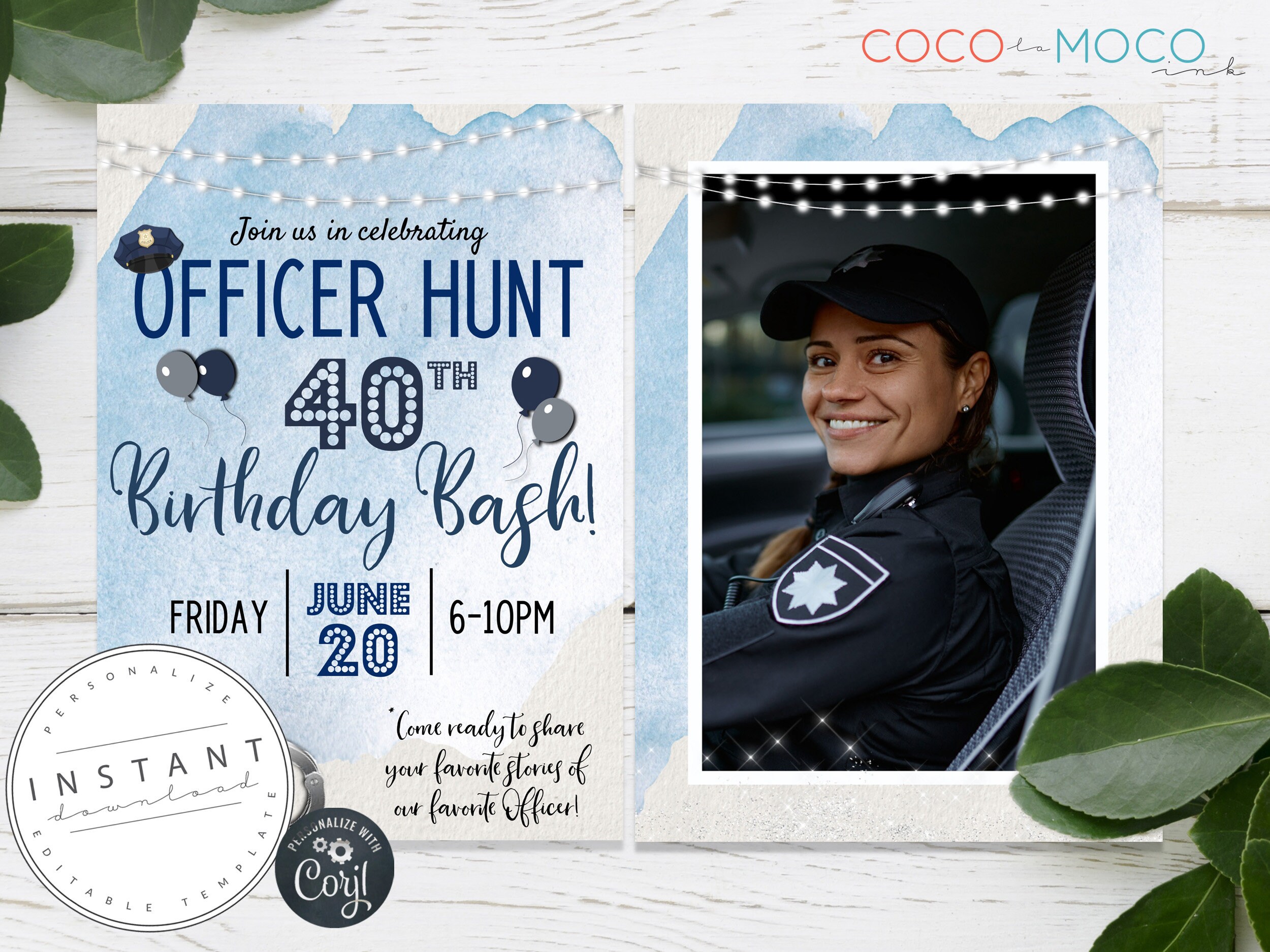 Police Birthday Party Invitation Template Cop Party Invite - Etsy