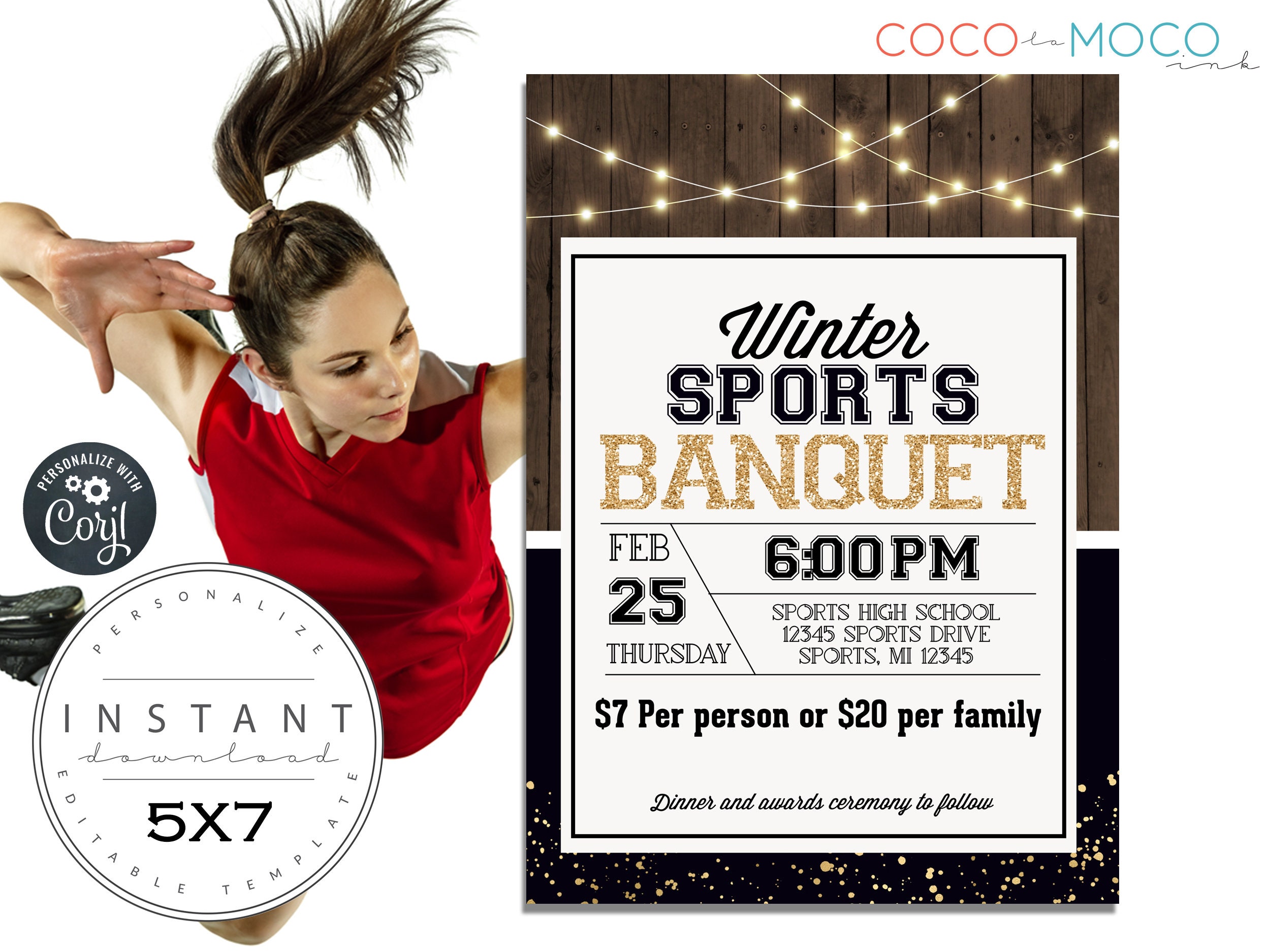 Paper Templates EDITABLE Winter Sports Banquet Invitation Template Club ...