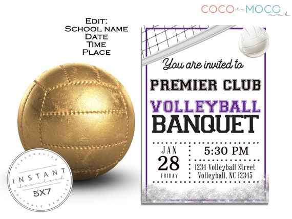 EDITABLE Volleyball Banquet Invitation Template Purple Club | Etsy