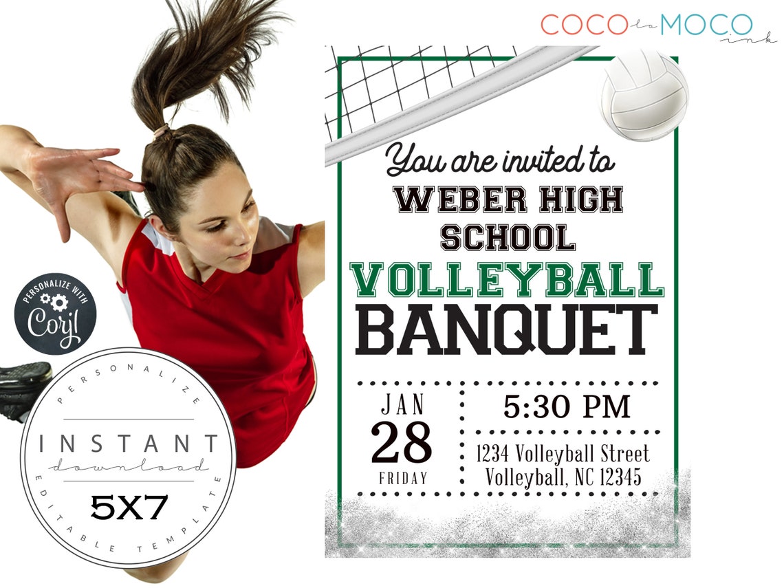 EDITABLE Volleyball Banquet Invitation Template Green Player | Etsy
