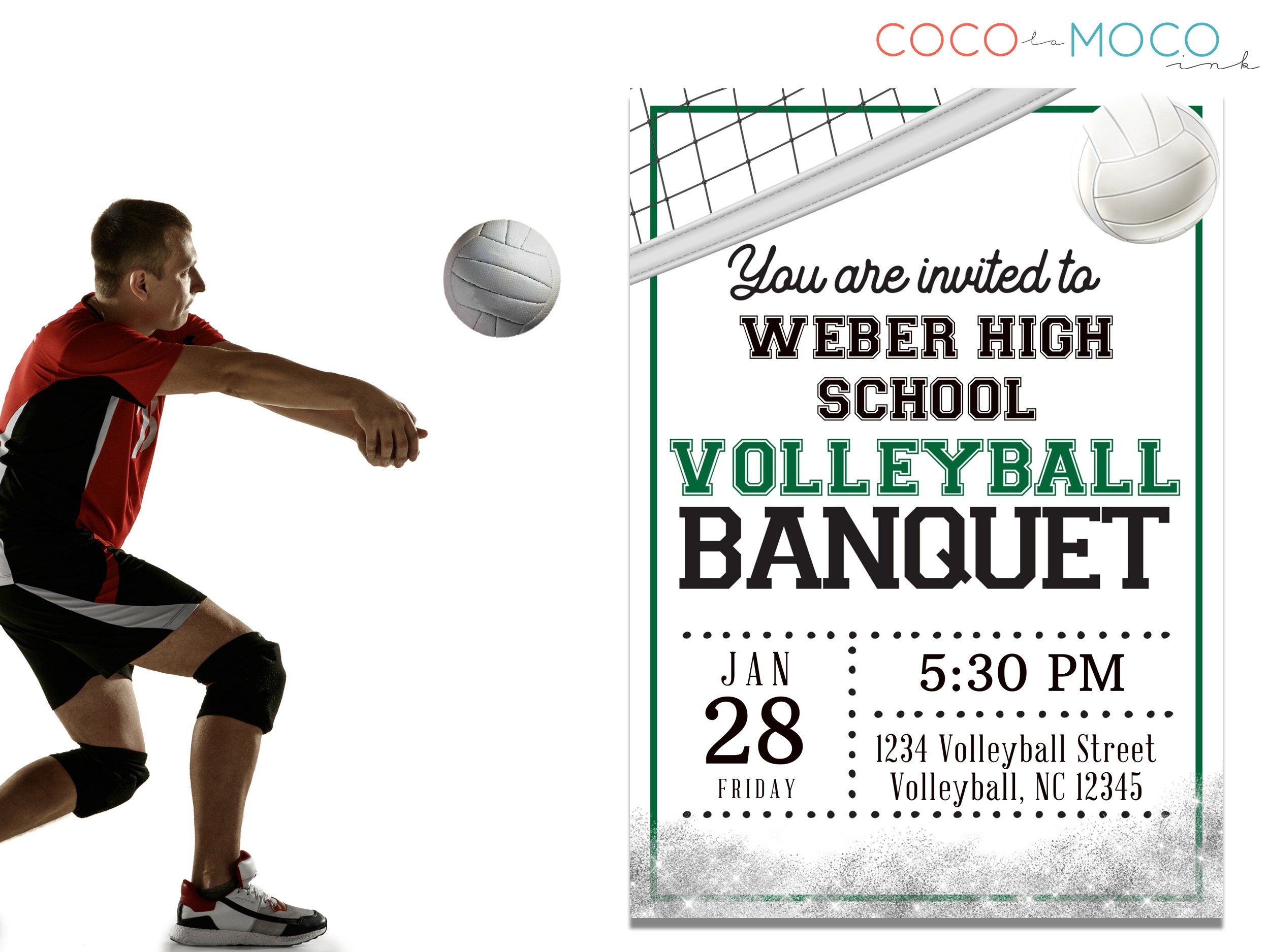EDITABLE Volleyball Banquet Invitation Template Green Player - Etsy