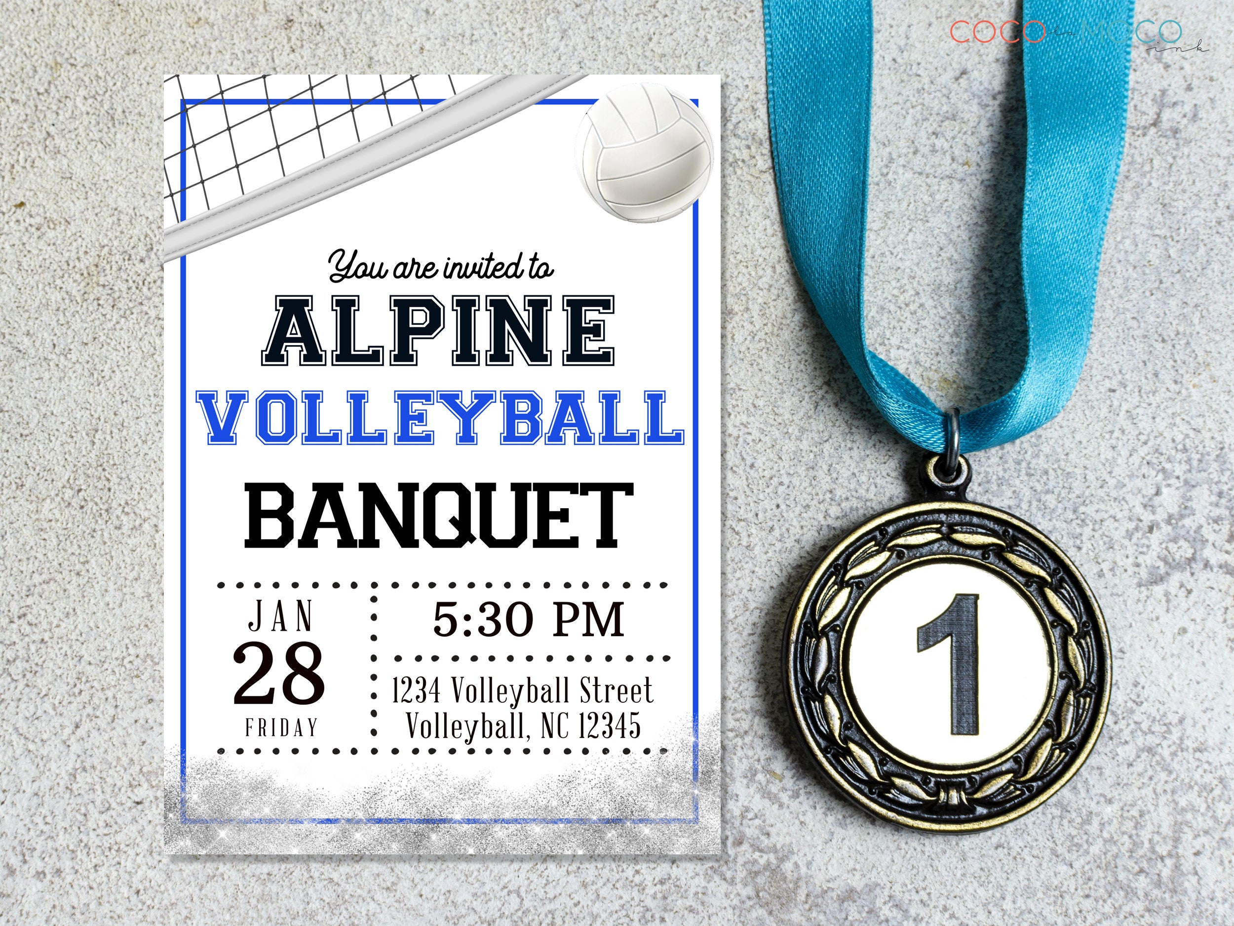 Volleyball Banquet Invitation Template Blue Awards Ceremony Invite High ...
