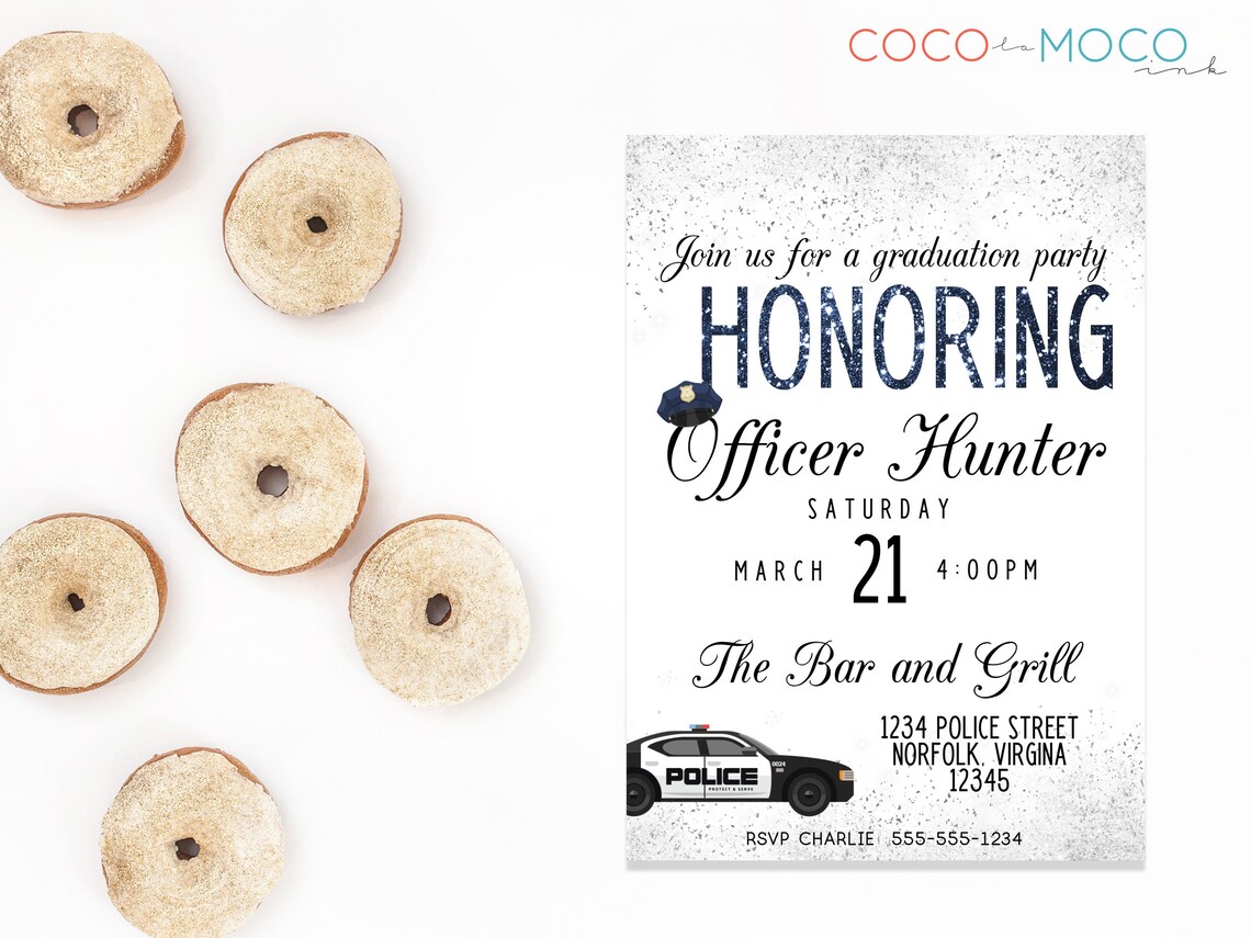 EDITABLE Sparkle Police Graduation Party Invitation Template - Etsy