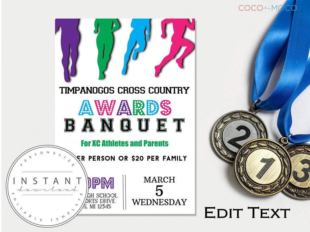 EDITABLE Cross Country Track and Field Award Banquet Invitation ...