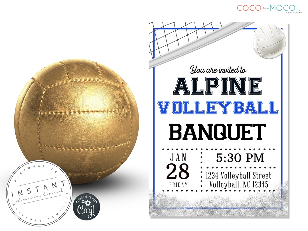 Volleyball Banquet Invitation Template Blue Awards Ceremony Invite High ...