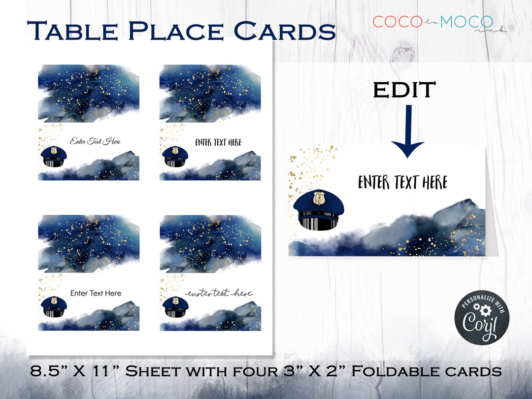 EDITABLE Police Place Card Template Wedding Food Table Card Buffet Card ...