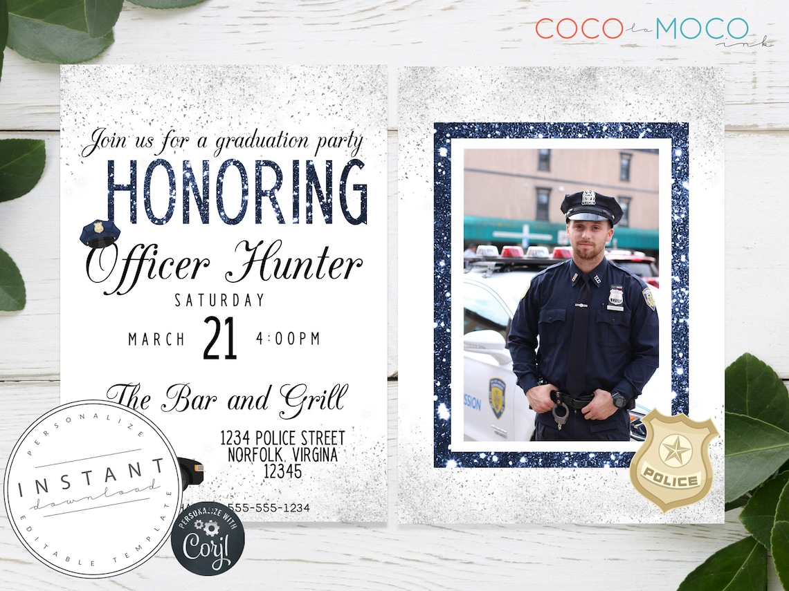 EDITABLE Sparkle Police Graduation Party Invitation Template - Etsy