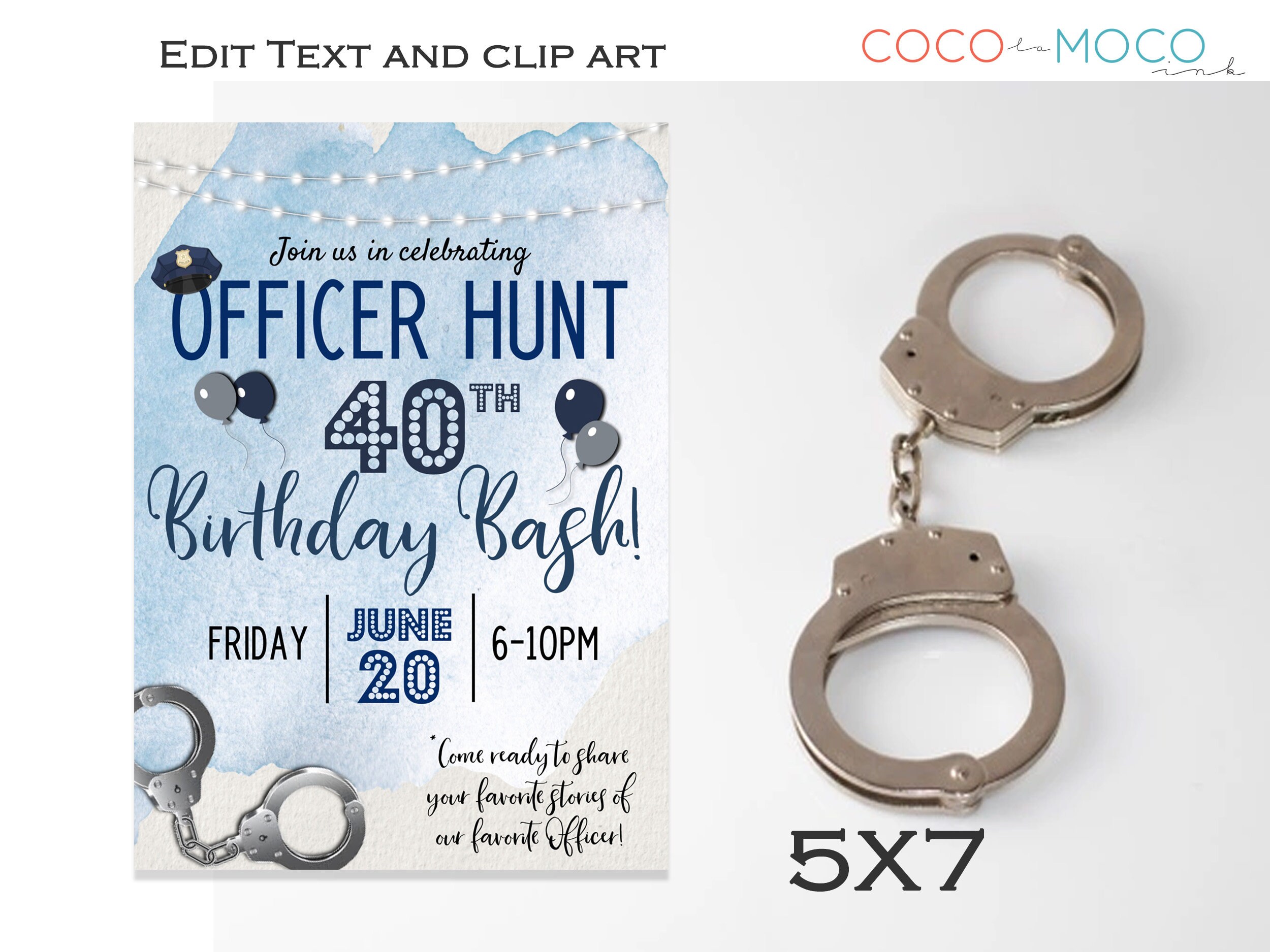 Police Birthday Party Invitation Template Cop Party Invite - Etsy