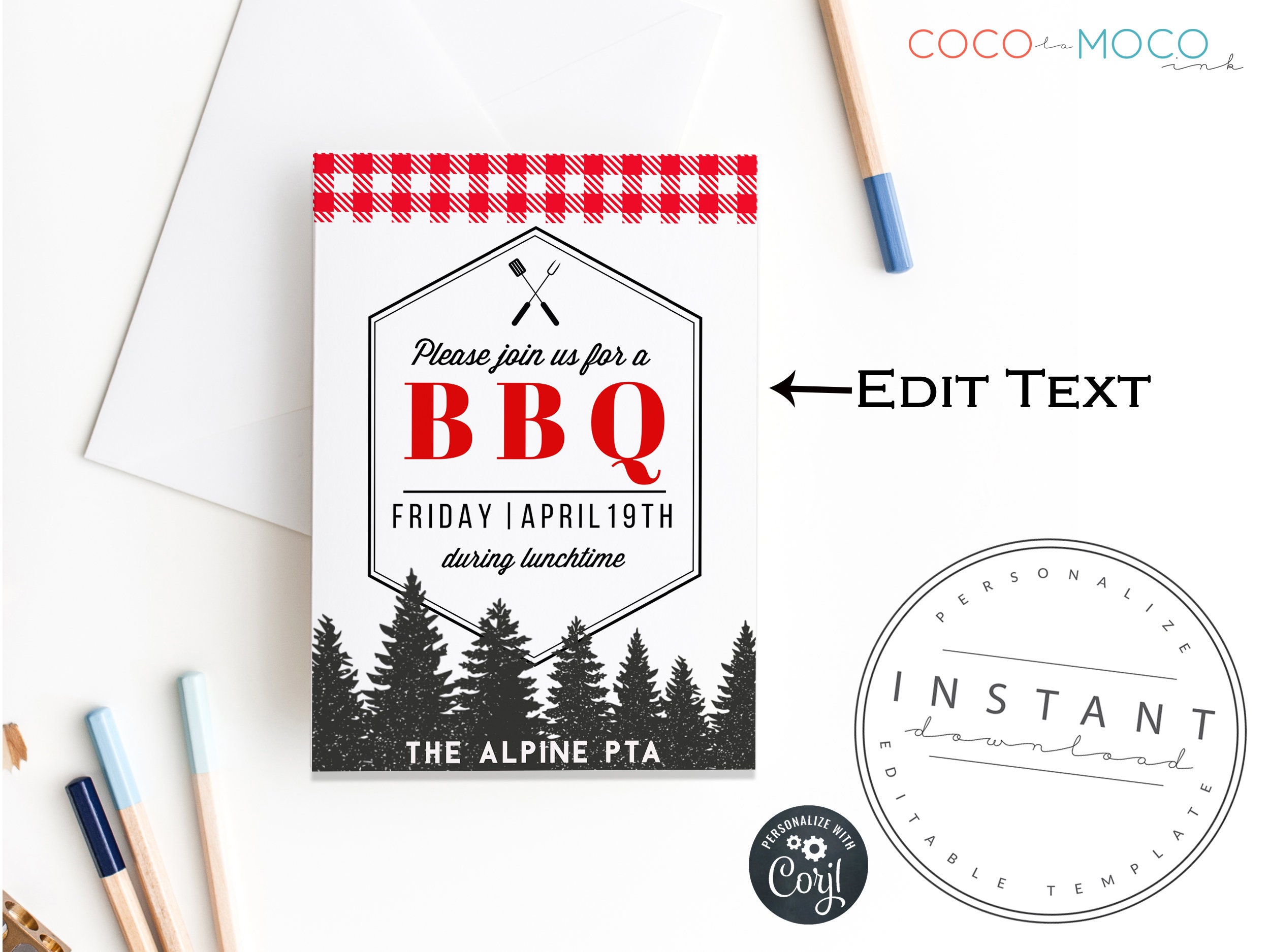 EDITABLE Teacher Appreciation BBQ Invitation Template Red Teacher and ...