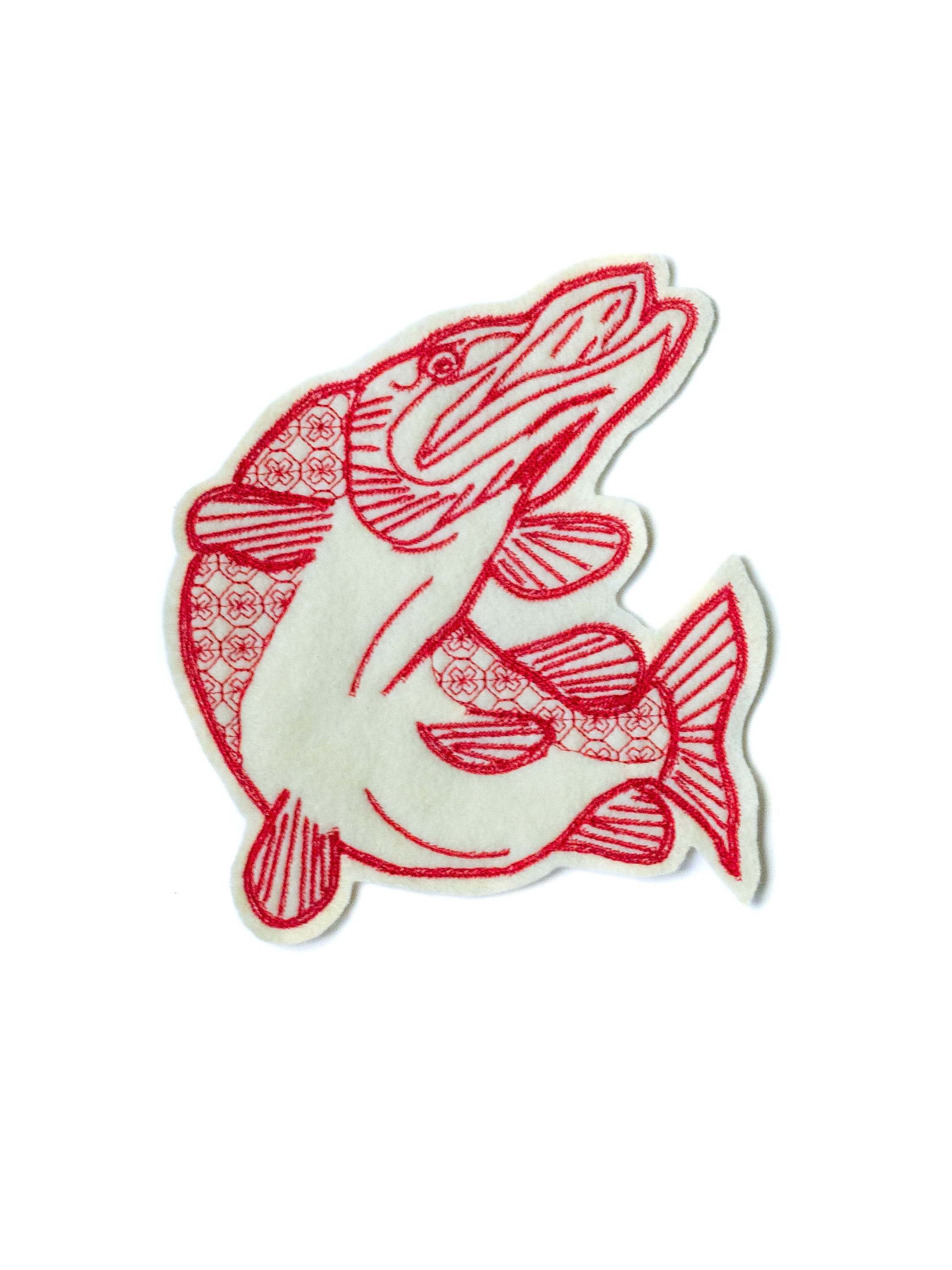 Northern Pike Blackwork Embroidery Sew on Patch Red Fishing Patch Badge ...