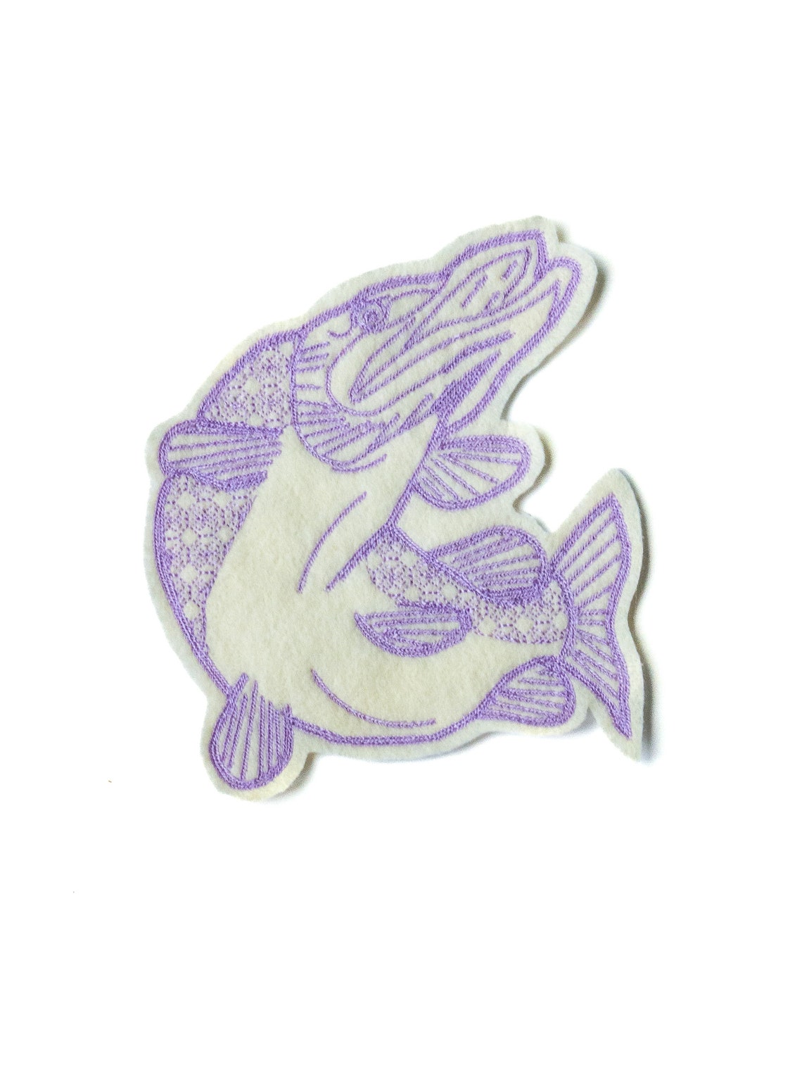 Northern Pike Blackwork Embroidery Sew on Patch Lilac Purple Fishing ...
