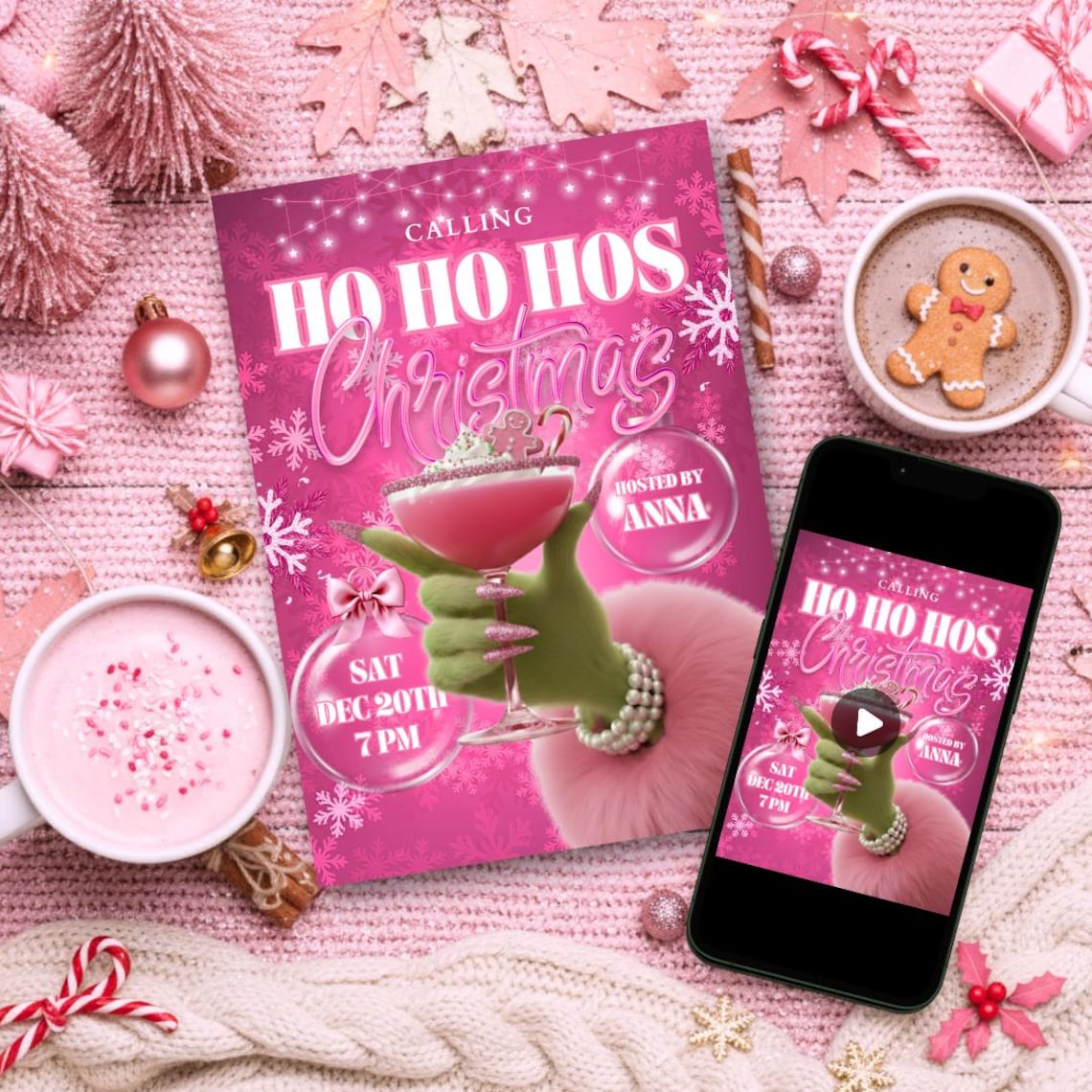 Animated Calling All Ho Hos Christmas Party Evite, Pink Girly ...