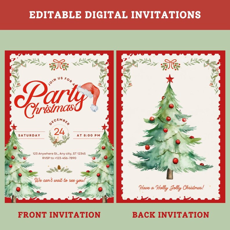 Editable Holly Jolly Christmas Tree Invitation, Bonus Animated Party ...