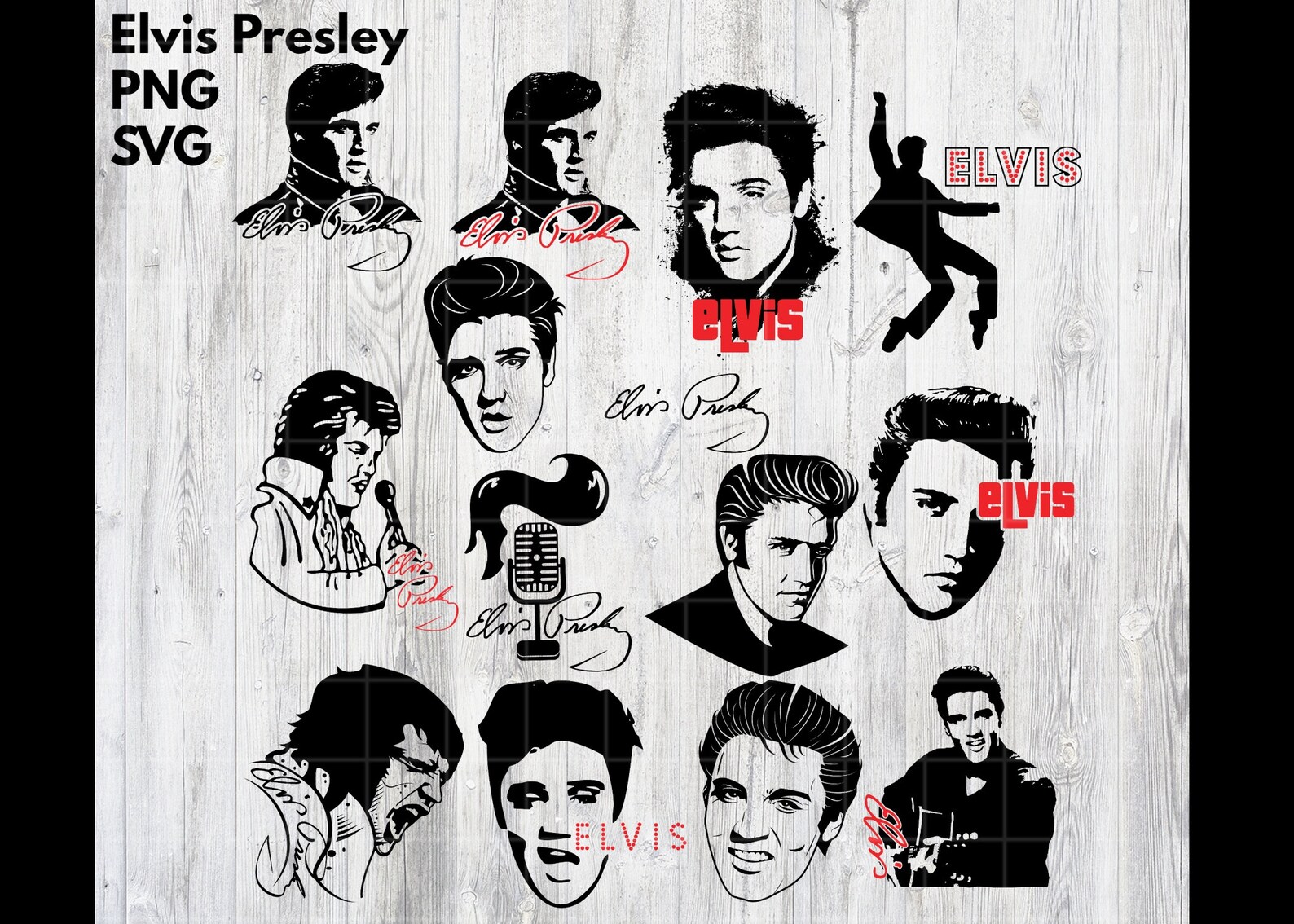 Elvis Presley 13 SVG and PNG Silhouettes Plus/elvis Signature/elvis ...