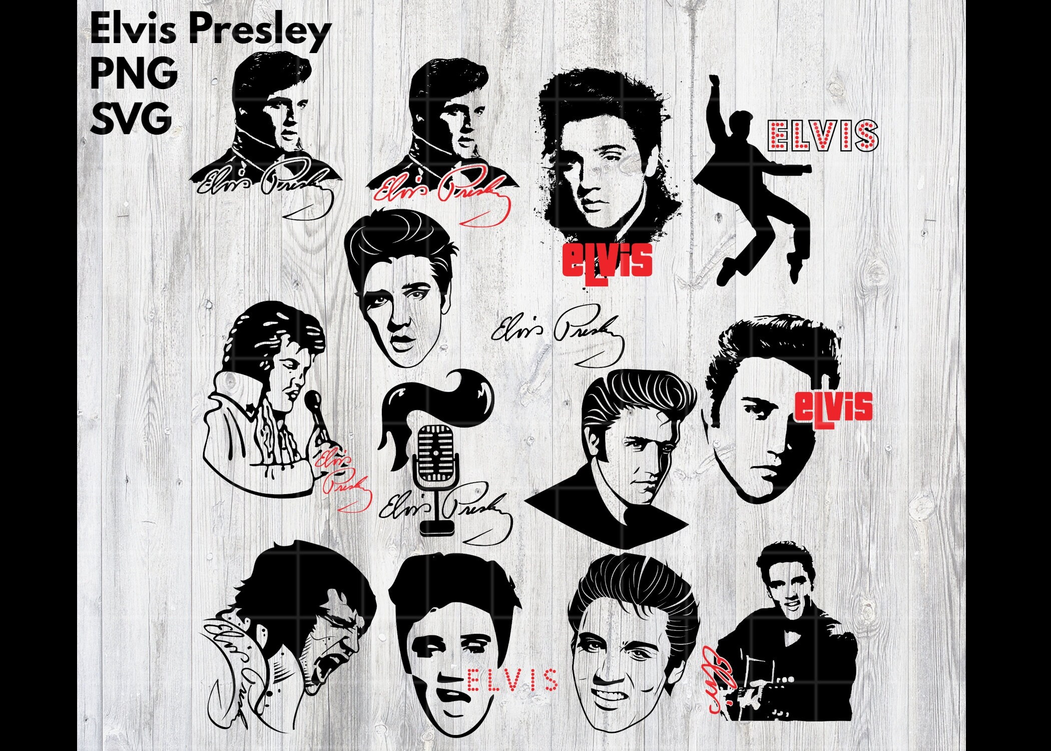 Elvis Presley 13 SVG and PNG Silhouettes Plus/elvis - Etsy Israel