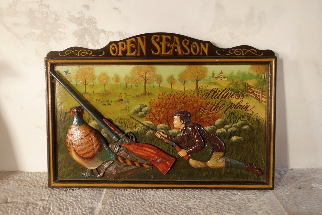 RARE Large Country Corner Hunting Scene. 50s Wooden Country Corner Wall ...