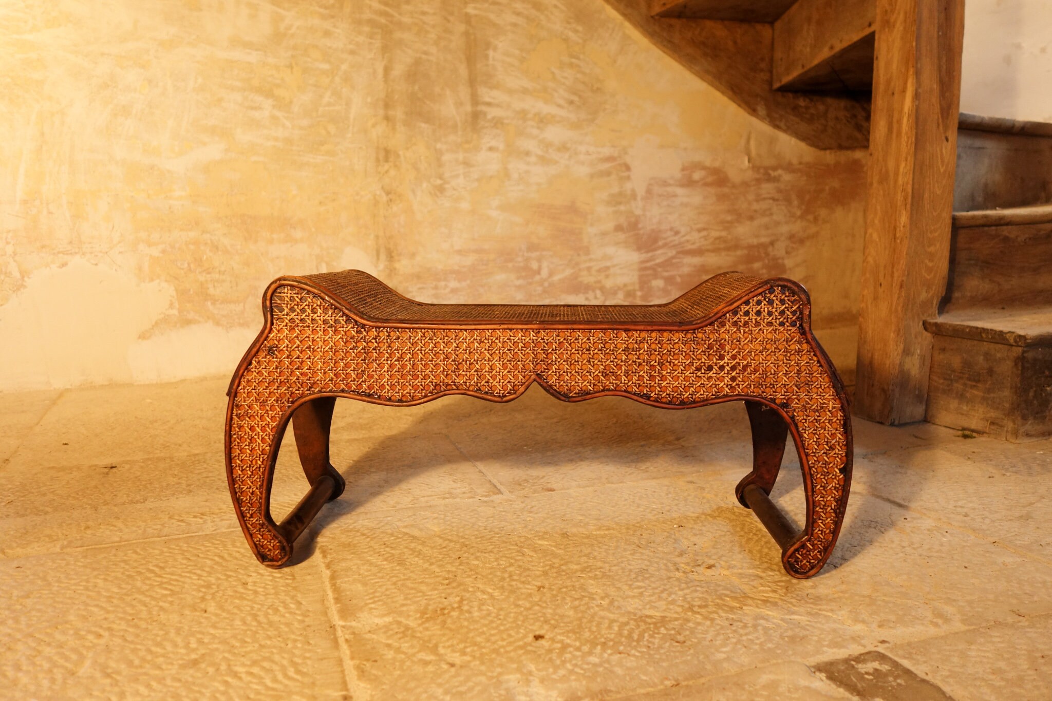 Asian Rattan Wooden Small Bench. - Etsy
