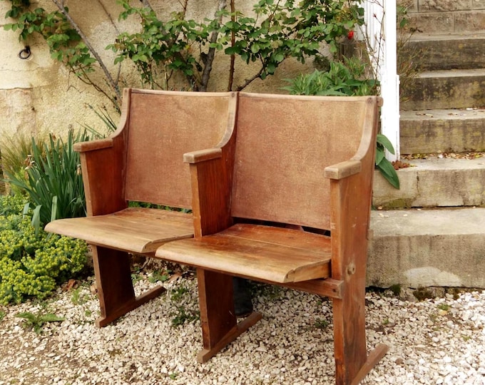 Vintage Folding Theater Seats - Shabby French Foldable Wooden Cinema ...
