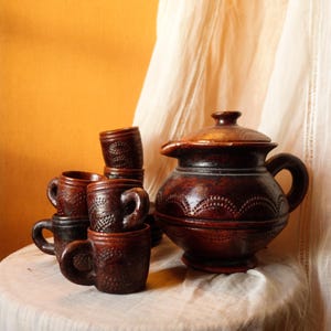 African Primitive Tea Set Service - Traditional African Clay Pottery ...