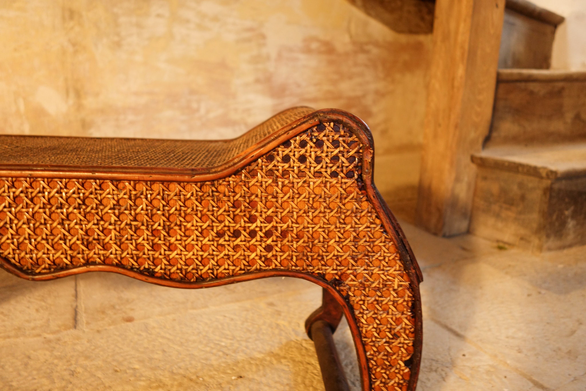 Asian Rattan Wooden Small Bench. - Etsy